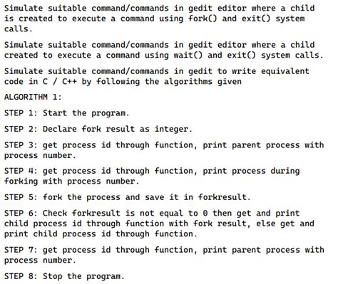 solved simulate suitable command commands in gedit editor