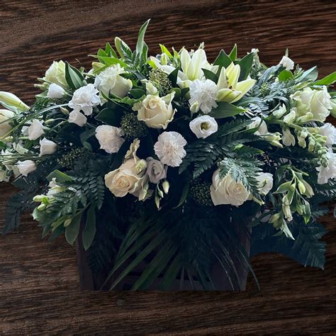 Funeral Casket Spray Whites And Greens Efflorescence Ltd