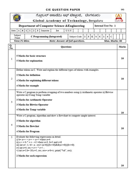 C Prgramming Ia1 Scheme 2 Pdf Software Development Computer Science