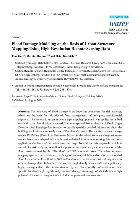 PDF Flood Damage Modeling On The Basis Of Urban Structure Mapping Using High Resolution Remote