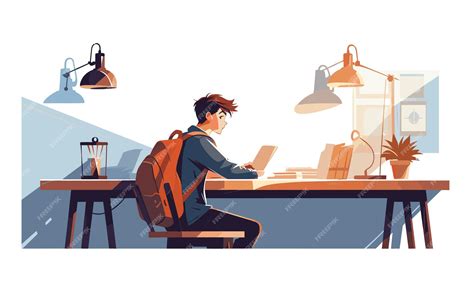 Premium Vector Boy At The Table Vector Illustration