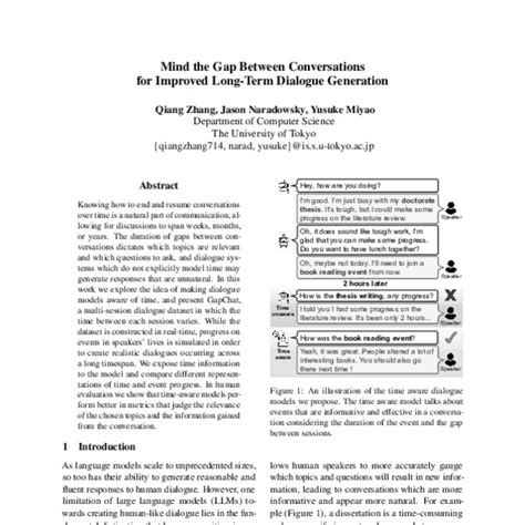 Mind The Gap Between Conversations For Improved Long Term Dialogue Generation Acl Anthology