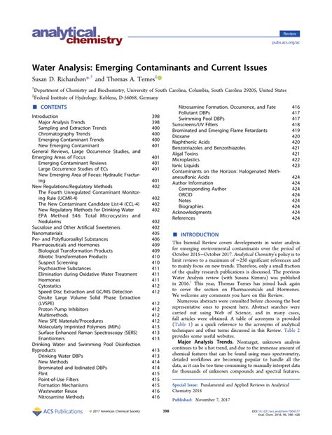 Pdf Water Analysis Emerging Contaminants And Current Issues