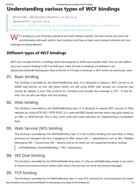 Understanding Various Types Of Wcf Bindings Pdf Windows