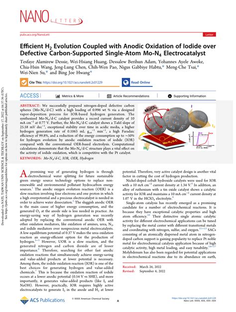 Pdf Efficient H 2 Evolution Coupled With Anodic Oxidation Of Iodide Over Defective Carbon