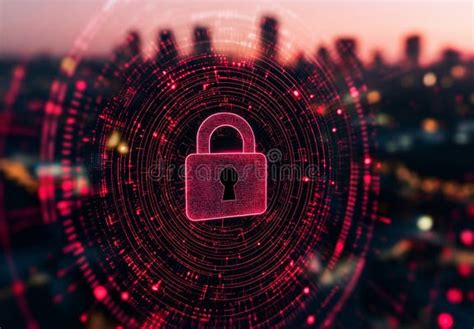Digital Security Symbol On City Background Representing Cybersecurity