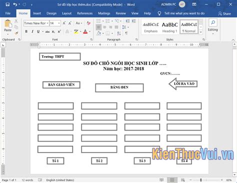 Mẫu Sơ đồ Lớp Học Bằng Word