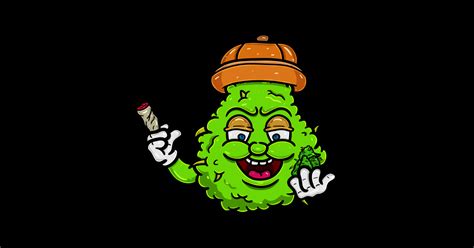 Weed Bud Cartoon With Smoking Wearing Swag Hat And Bring Bud Weed