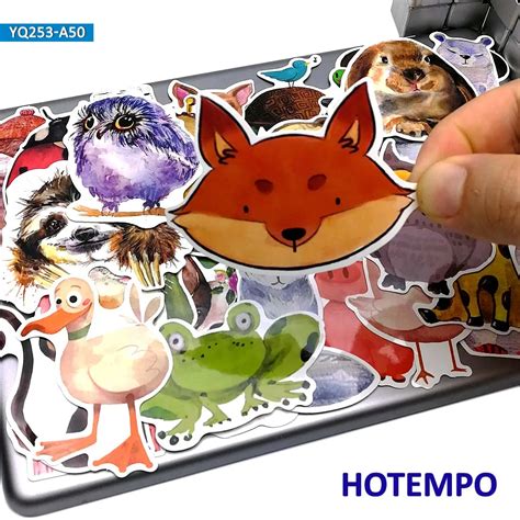 50 шт Мультяшные милые животные наклейки Freehand акварельные для детей подарок сделай сам