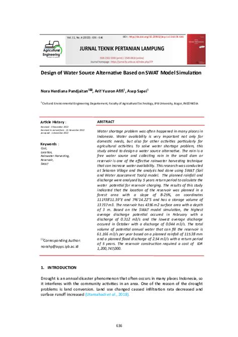 Pdf Design Of Water Source Alternative Based On Swat Model Simulation Arif Yusron Afifi