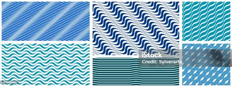 Geometric Wavy Lines Seamless Pattern Vector Set 3d Dimensional Endless Background Wallpaper