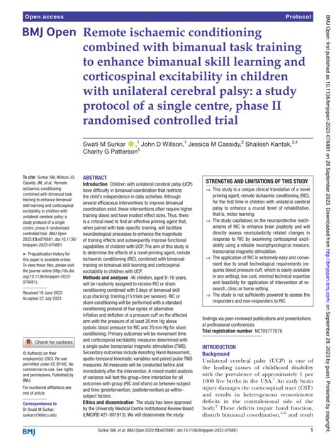 Pdf Remote Ischaemic Conditioning Combined With Bimanual Task