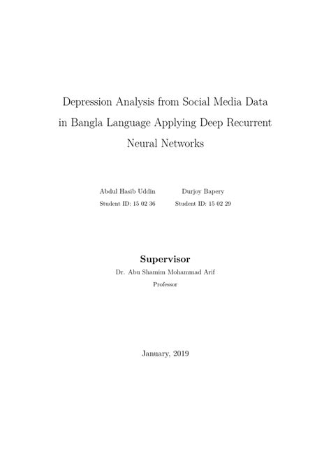 Pdf Depression Analysis From Social Media Data In Bangla Language Applying Deep Recurrent