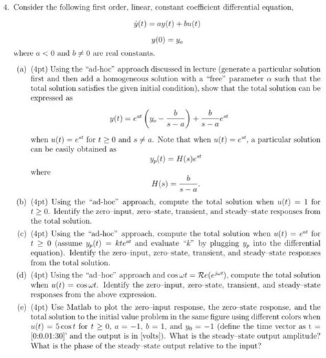 Solved 4 Consider The Following First Order Linear