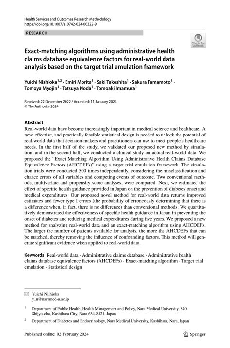 Pdf Exact Matching Algorithms Using Administrative Health Claims