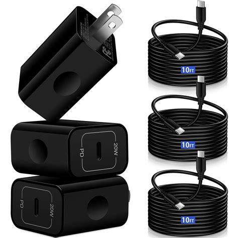 Usb C Charger Ailkin 20w Pd 3pack Usb C Charger Block With 3pack Usb C Cables 10ft Type C