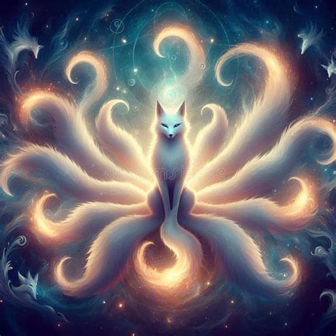 The Legendary Nine Tails Fox Spirit Surrounded By The Fox Fire Its