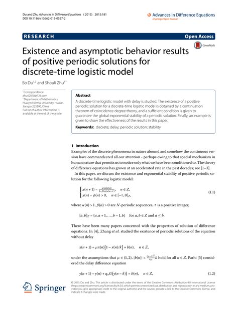 Pdf Existence And Asymptotic Behavior Results Of Positive Periodic Solutions For Discrete Time