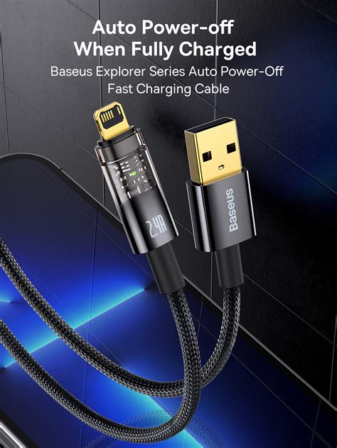 Baseus Explorer Series Auto Power Off Fast Charging Data Cable USB To IP 2 4A 1m Black Gadget99