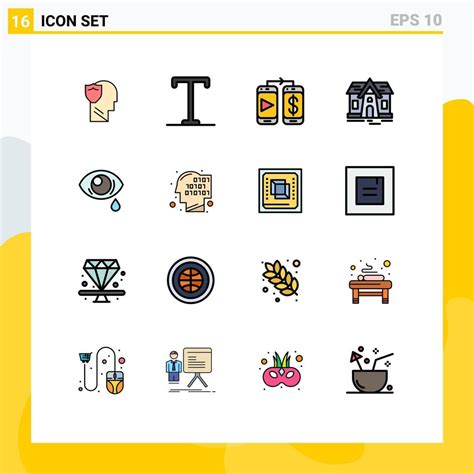 Stock Vector Icon Pack Of 16 Line Signs And Symbols For Sad Droop Mobile Eye House Editable