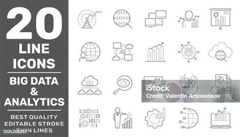 빅 데이터 및 분석 아이콘 설정 차트 보고서 문서 그래프 데이터 분석 프레젠테이션 차트 및 통신 글로벌 통계 체크리스트 보고서로 아이콘을 포함합니다 편집 가능한