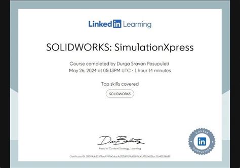 Completed Solidworks Static Analysis And Simulation Durga Sravan