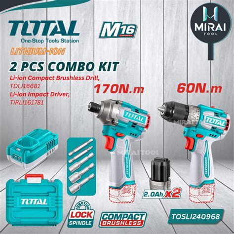 Total Tosli240968 M16 16v Li Ion 2 Pcs Combo Kit Compact Brushless