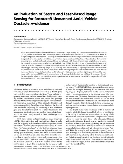 Pdf An Evaluation Of Stereo And Laser Based Range Sensing For Rotorcraft Unmanned Aerial