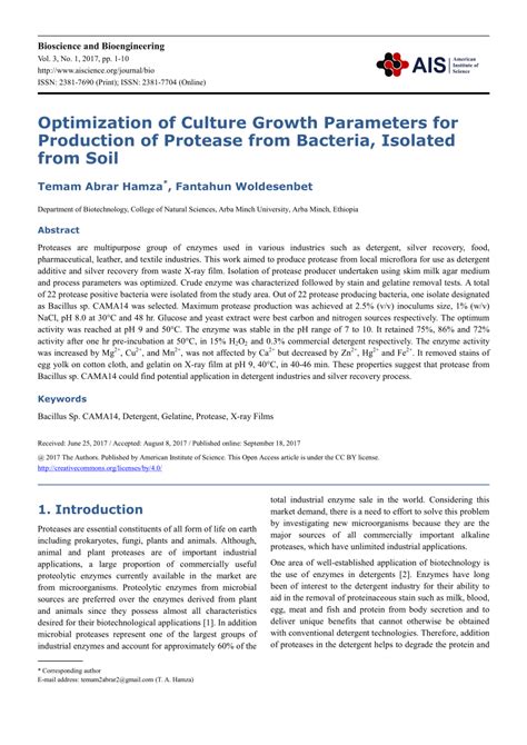 Pdf Optimization Of Culture Growth Parameters For Production Of Protease From Bacteria