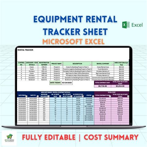 Equipment Rental Tracker Excel Cost Calculator Tool For Rental