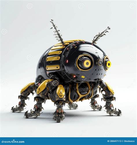 Flying Insect Robot 3d Render With Playful Character Design Stock