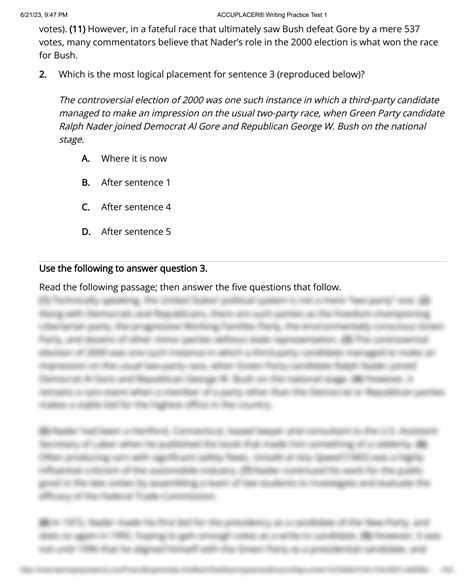 SOLUTION Accuplacer Writing Practice Test Studypool