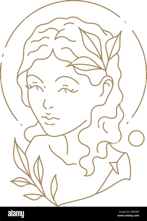 Antique Female Goddess Bust Monochrome Line Icon Vector Illustration