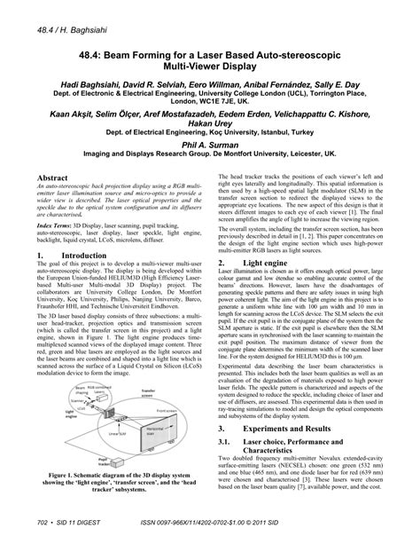 Pdf 484 Beam Forming For A Laser Based Auto Stereoscopic Multi