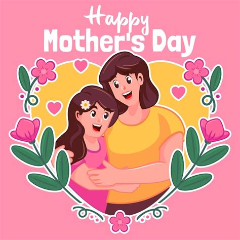 Cálido Abrazo De Madre E Hijo Feliz Día De La Madre Vector Premium