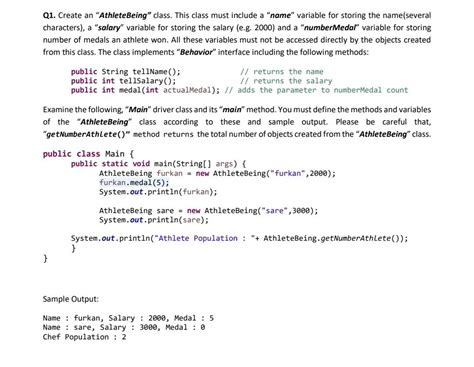Solved Q1 Create An Athletebeing Class This Class Must