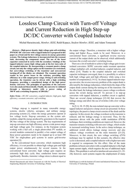 Pdf Lossless Clamp Circuit With Turn Off Voltage And Current Reduction In High Step Up Dc Dc