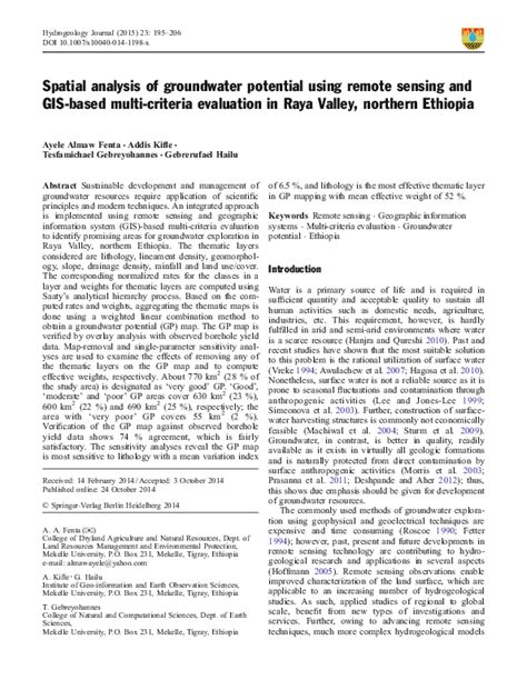 Pdf Spatial Analysis Of Groundwater Potential Using Remote Sensing And Gis Based Multi