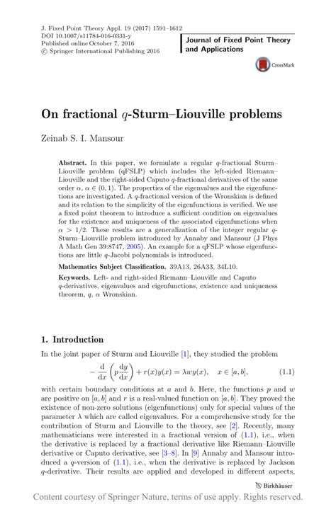 On Fractional Q Sturm Liouville Problems Request Pdf