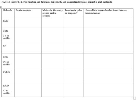 Solved Part 2 Draw The Lewis Structure And Determine The Polarity And Intermolecular Forces