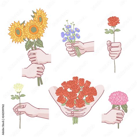 Holding Flowers Hands Male Set Man Hand Holding Flower Bouquet