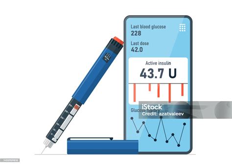 혈당 측정 당뇨병 자기 관리 모바일 응용 프로그램 인슐린 주입기 펜 당뇨병 설탕 온라인 제어 및 호르몬 주입 스마트폰 응용 프로그램 개념 당뇨병 모니터링 및 치료 포도당에