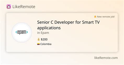 📩 Senior C Developer For Smart Tv Applications At 🏢 Epam Salary 💰200