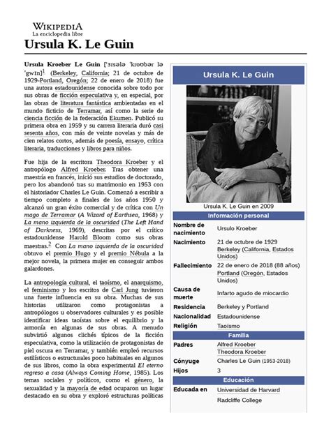 Biografía De Ursula K Le Guin Pdf