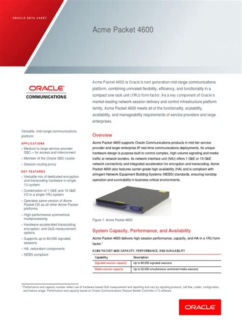 Acme Packet 4600 Oracle Data Sheet Pdf Ip Multimedia Subsystem Computer Network