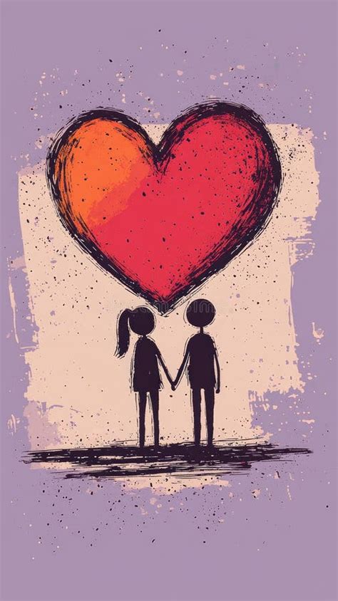 Couple Holding Hands Under Big Red Heart Representing Love And Valentine S Day Stock