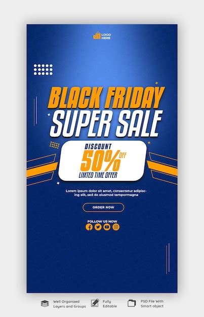 블랙 프라이데이 슈퍼 세일 인스 타 그램 및 페이스 북 스토리 배너 템플릿 무료 Psd 파일