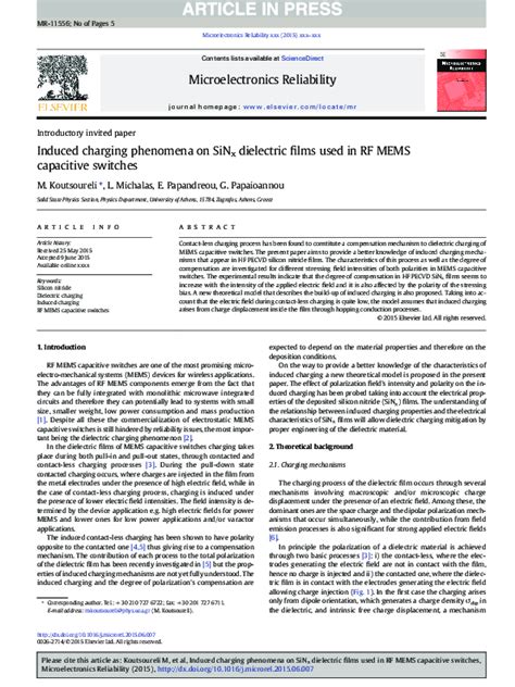Pdf Induced Charging Phenomena On Sinx Dielectric Films Used In Rf Mems Capacitive Switches