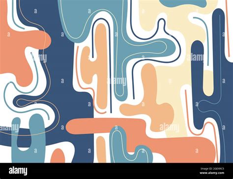 Abstract Pattern Hand Drawn Blue And Orange Organic Dynamic Shapes Collage Compositions Of