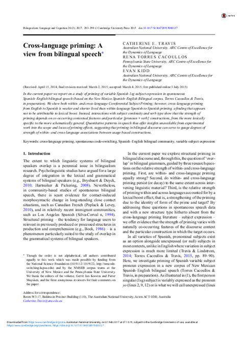 Pdf Cross Language Priming A View From Bilingual Speech